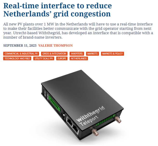 Real-time Interface: Withthegrid's Teleport featured in PV Magazine